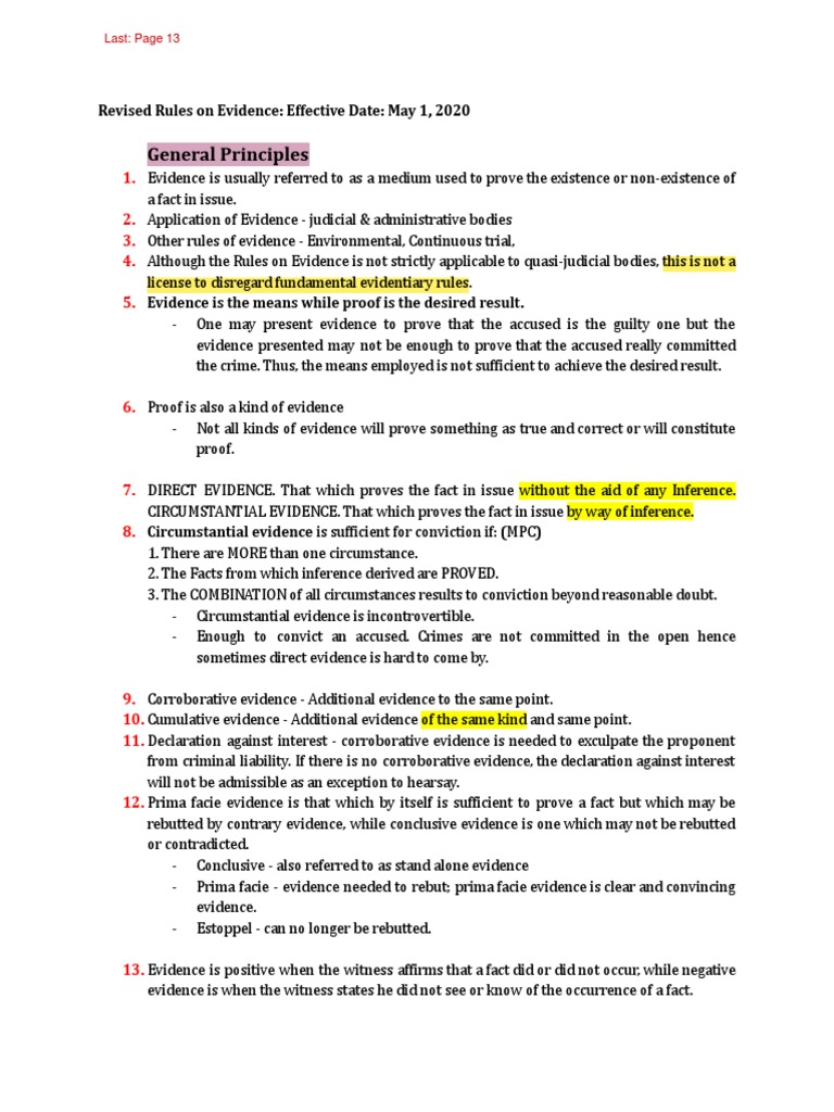 Notes in Evidence - Jurists Lecture | PDF | Evidence (Law) | Parol ...