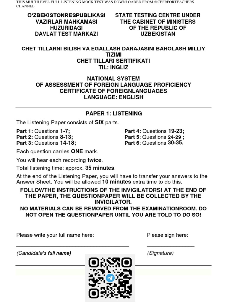 Full Multilevel Listening Mock Test | PDF | Advertising