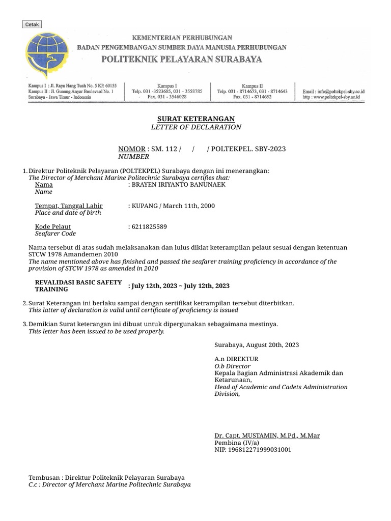 Surat Keterangan | PDF