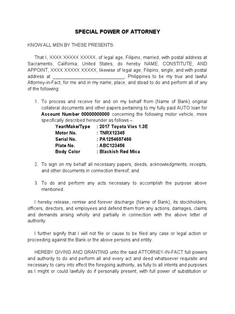 SPECIAL POWER OF ATTORNEY (Claim Collateral Documents) | PDF | Power Of ...