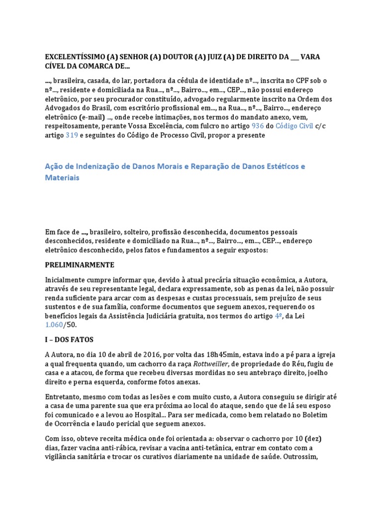 Modelo Acao de Indenizacao de Danos Morais e Reparacao de Danos Esteticos e Materiais | PDF