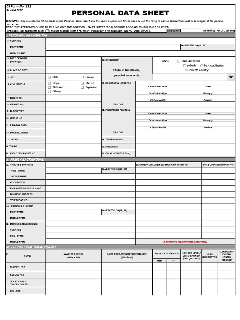 Personal Data Sheet | PDF