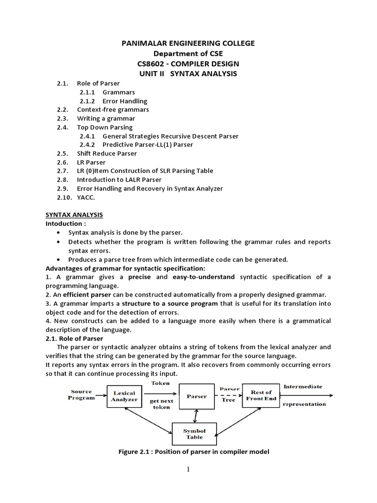 CS8602 CD Unit 2 | PDF | Parsing | Syntax (Logic)