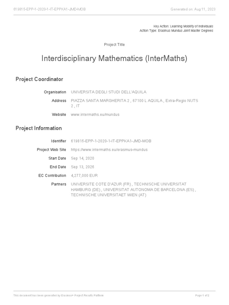 Interdisciplinary Mathematics Master's Program | PDF | Simulation | Expert