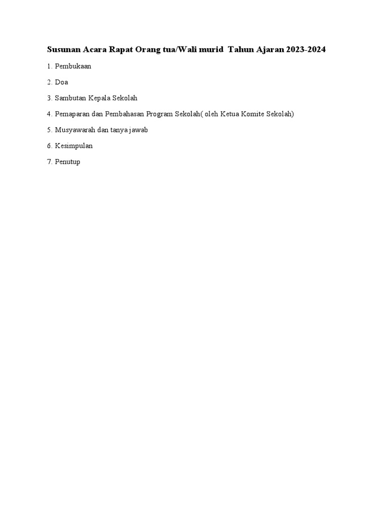 Susunan Acara Rapat Orang Tua | PDF