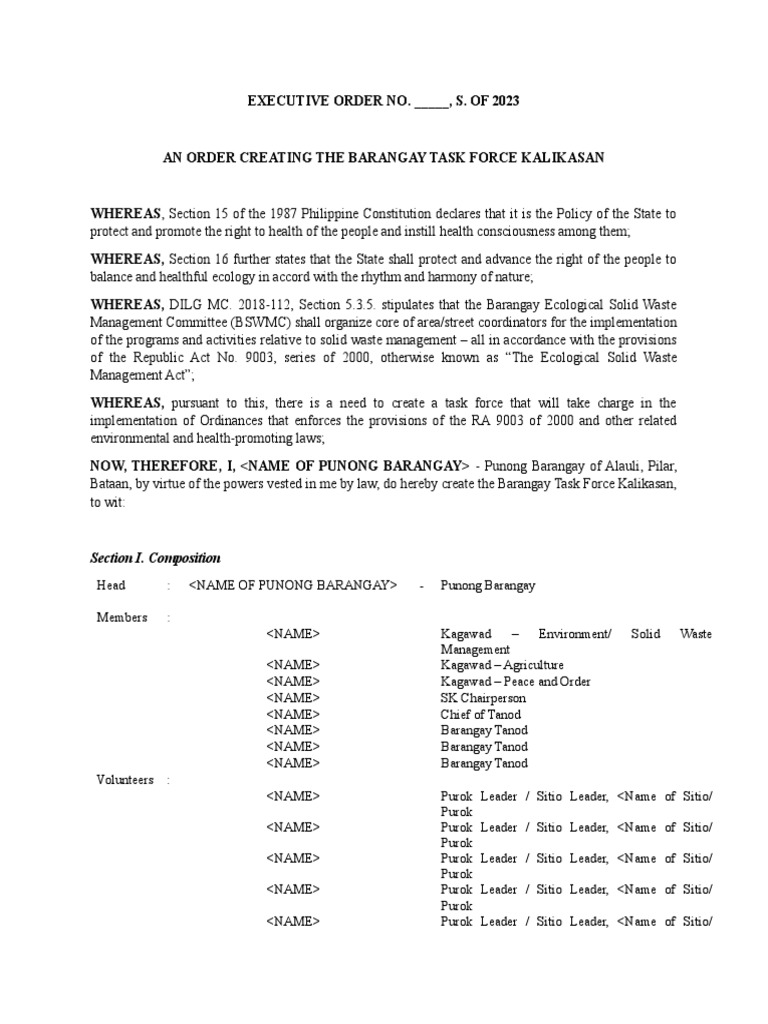 04 Template Eo Creating Barangay Task Force Kalikasan | PDF ...