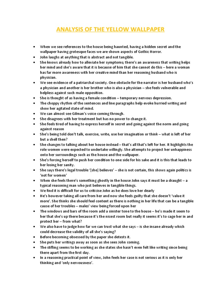 Analysis of The Yellow Wallpaper | PDF | The Yellow Wallpaper