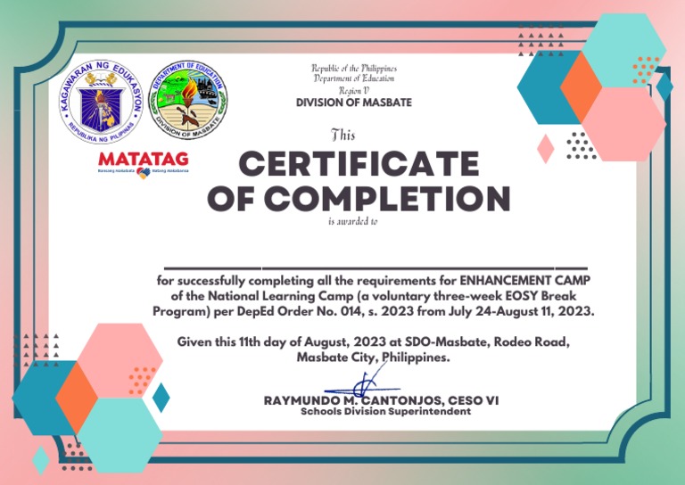 Certificate of Completion NLC Enhancement Camp | PDF