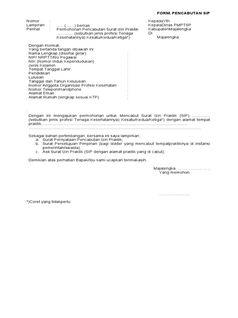 Form Pencabutan SIP | PDF