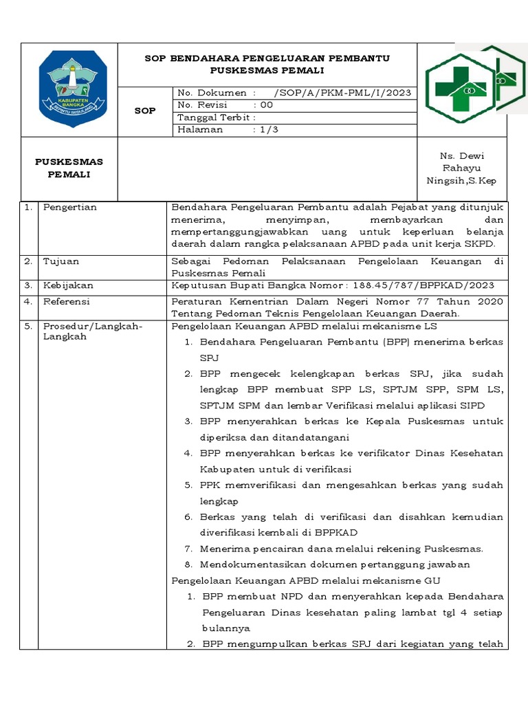 Sop Bendahara Pengeluaran Pembantu | PDF