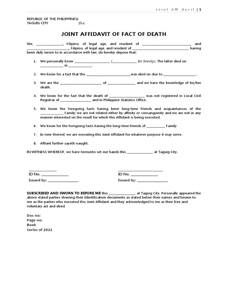 JOINT AFFIDAVIT FACT OF DEATH | PDF