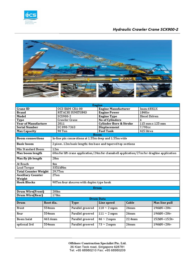 Hitachi Sumitomo Hydraulic Crawler Crane SCX900 | PDF | Crane (Machine ...