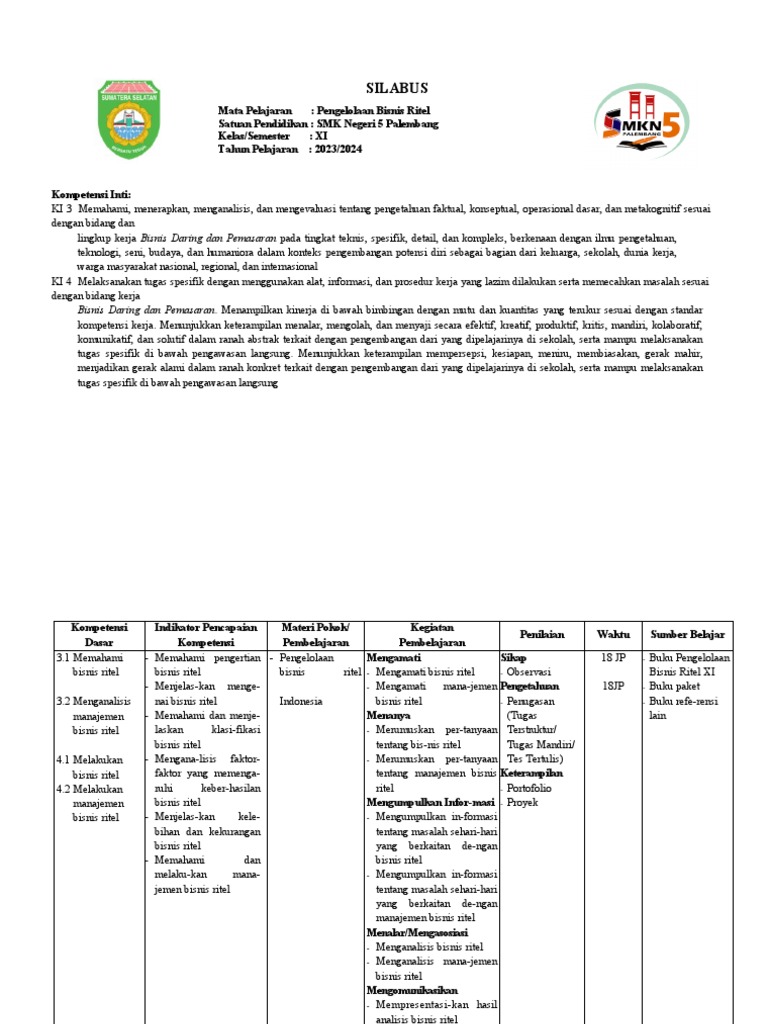 Silabus SMK Xi PBR | PDF