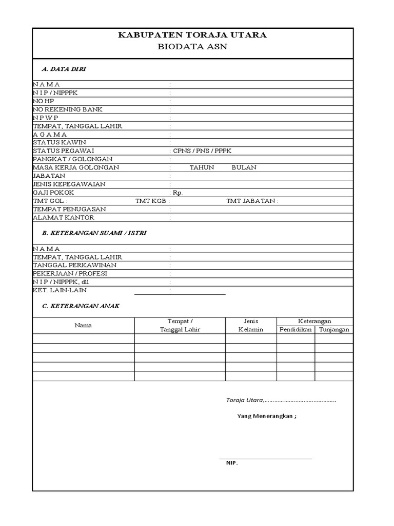 Form Biodata ASN | PDF