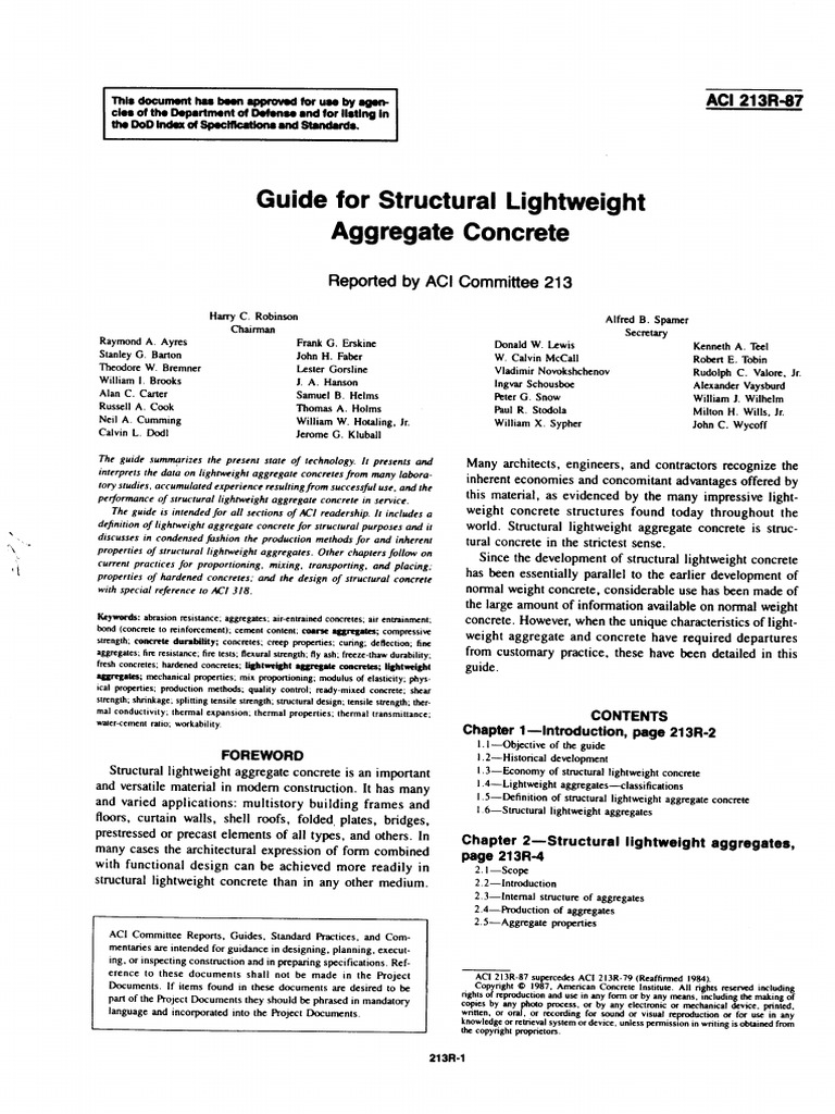 ACI 213R-87 - Guide Fo Structural Lighweight Aggregate Concrete | PDF