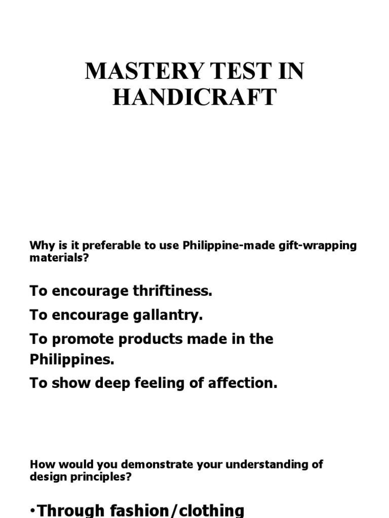 HANDICRAFT Mastery Test | PDF