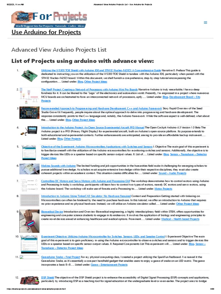 Advanced View Arduino Projects List - Use Arduino For Projects | PDF