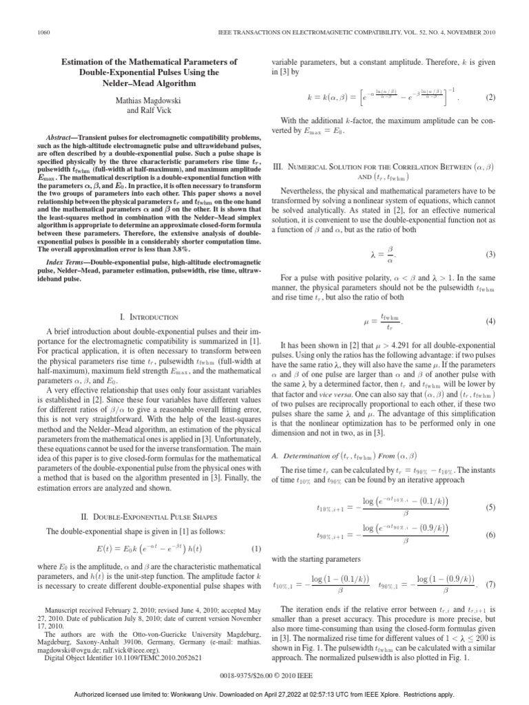 Estimation of The Mathematical Parameters of Double-Exponential Pulses ...
