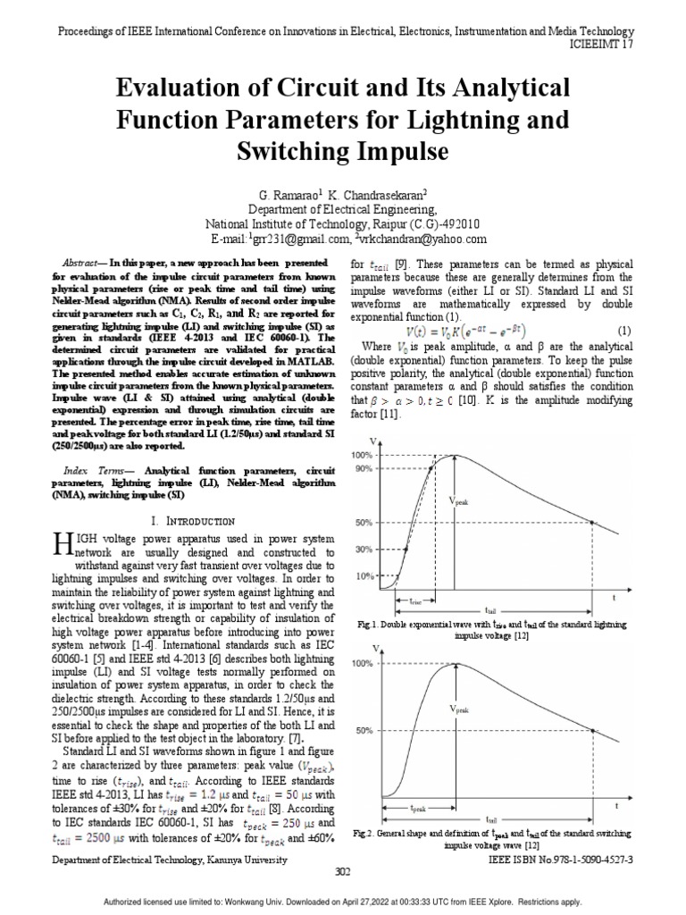 Evaluation of Circuit and Its Analytical Function Parameters For Lightning and Switching Impulse ...