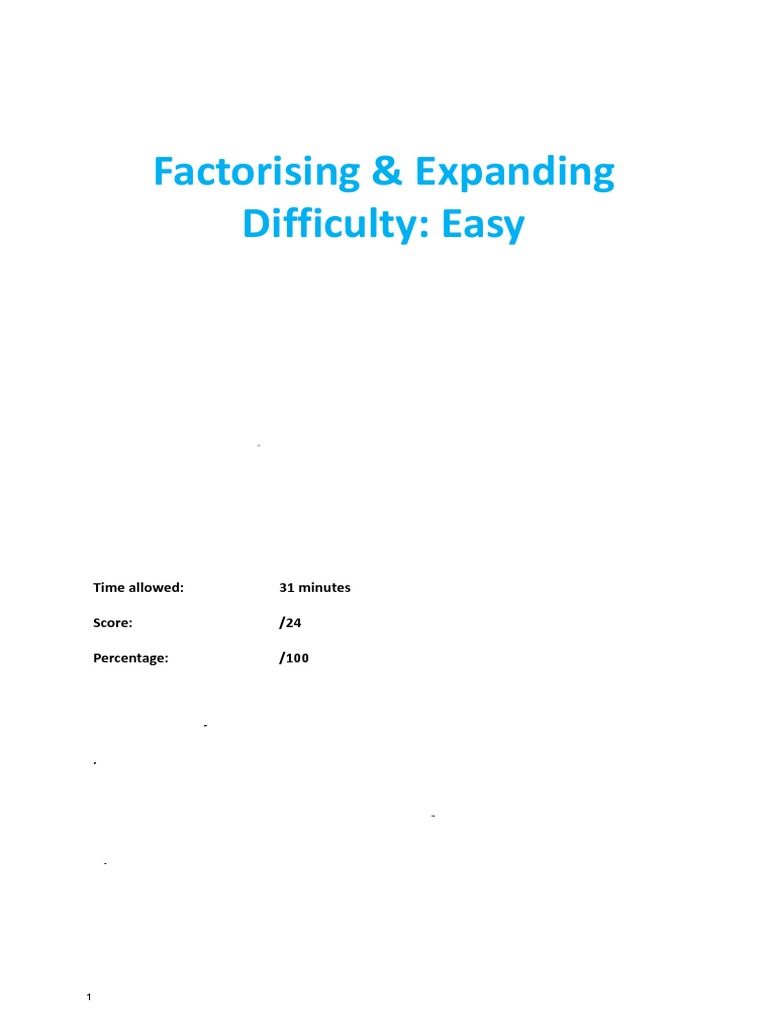 Factorising & Expanding - Easy 2 | PDF | Factorization | All Rights ...