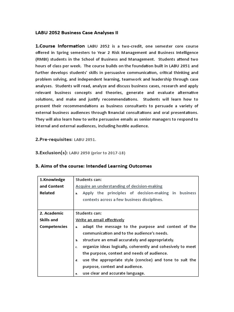 LABU 2052 Course Descriptions | PDF