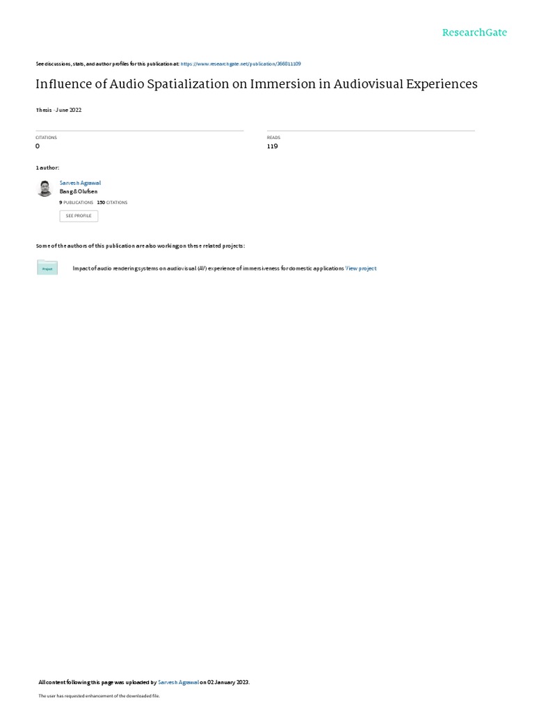 (2022) Influence of Audio Spatialization On Immersion in Audiovisual Experiences | PDF ...