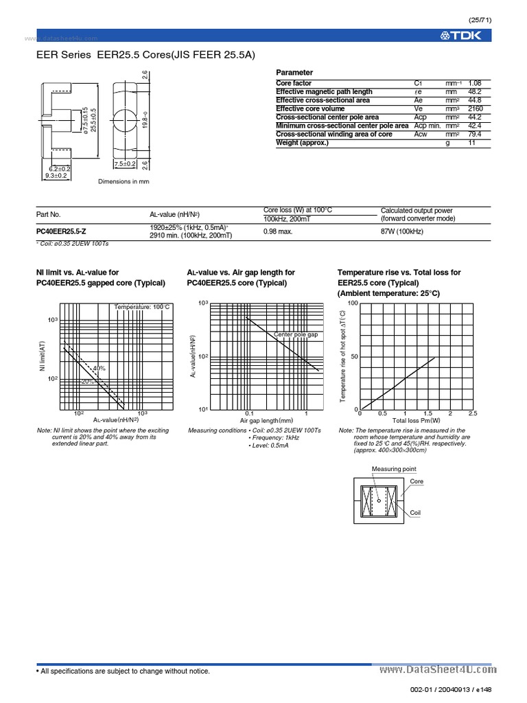 EER28 - TDK - (裡面有35 core) | PDF | Inductor | Humidity