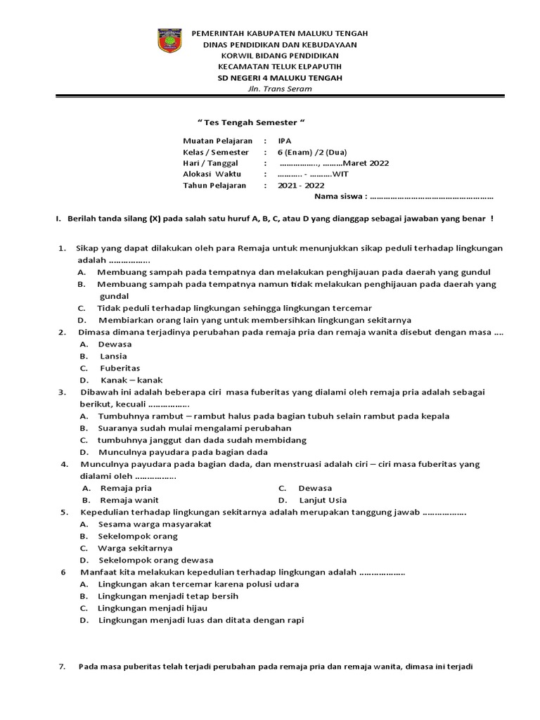 TTS Tema 6 Dan 7 Mupel IPA, & BINDO Kls 6 SMT 2 (Dipakai) | PDF