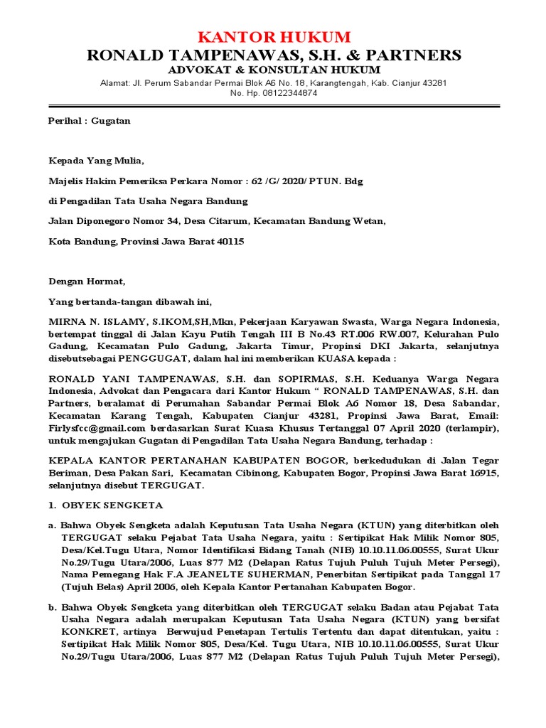 SURAT GUGATAN PTUN BDG NEW | PDF