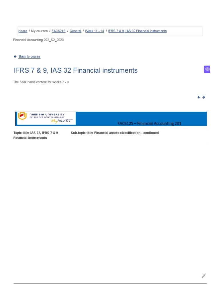 IFRS 7 & 9, IAS 32 Financial Instruments - Financial Assets Classification | PDF