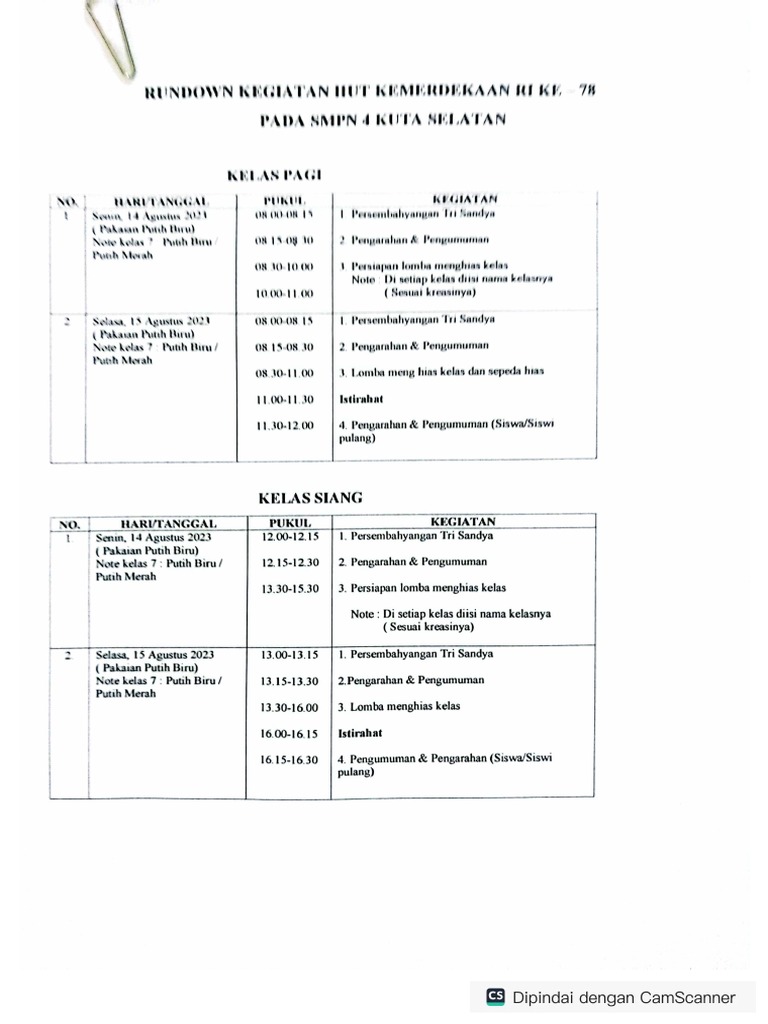 Rundown Acara HUT RI Ke 78 | PDF