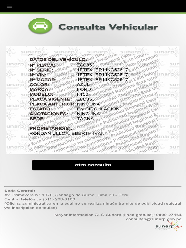 Consulta Vehicular - SUNARP | PDF
