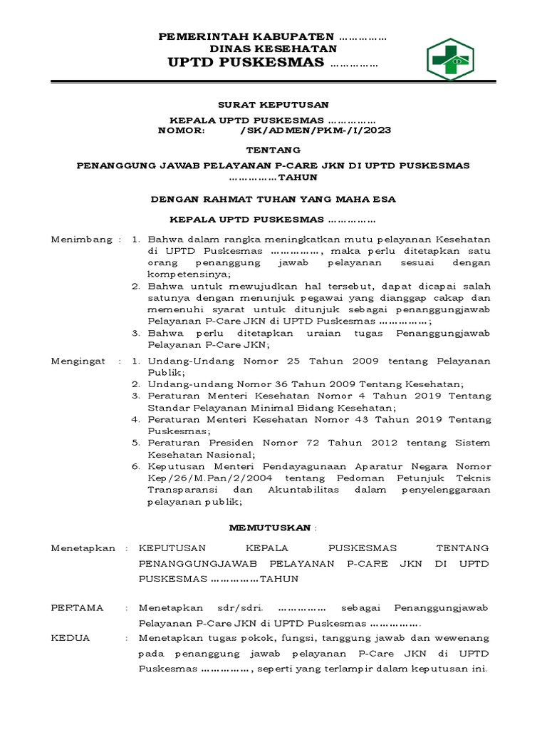 SK PJ Pelayanan - P-Care JKN | PDF