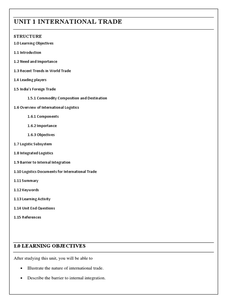 UNIT 1 International Trade | PDF | World Trade Organization | Trade