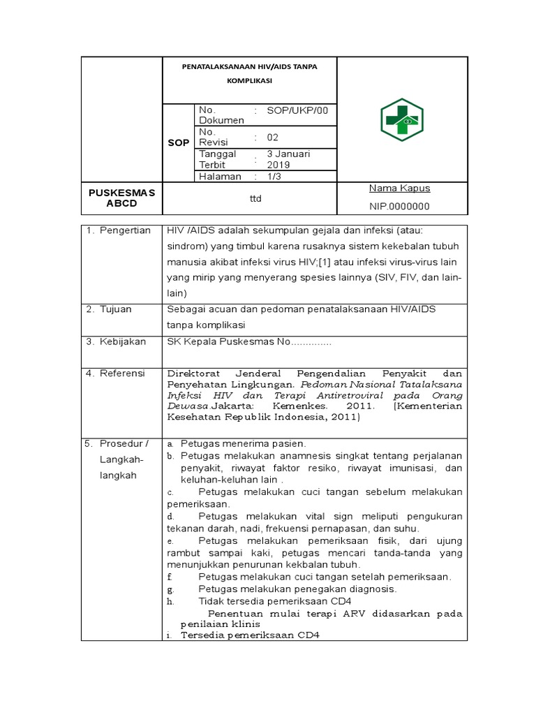 Sop Penatalaksanaan Hiv Aids Tanpa Komplikasi | PDF