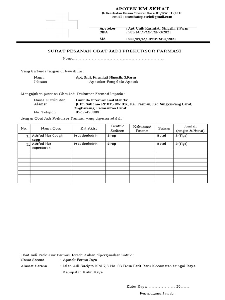 Surat Pesanan Prekursor | PDF