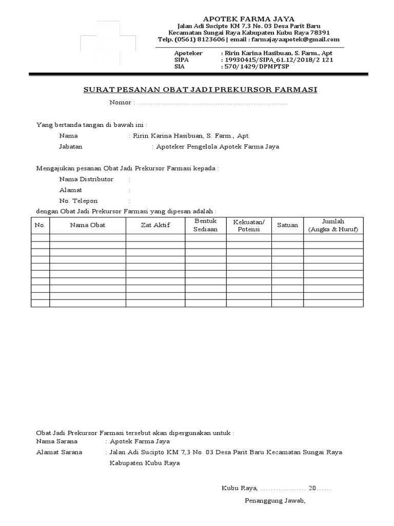 SURAT PESANAN PREKURSOR | PDF