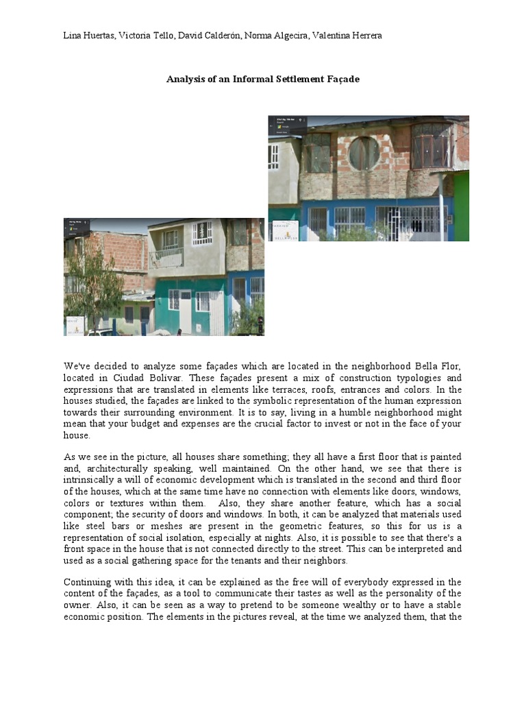 Analysis of An Informal Settlement Facade | PDF