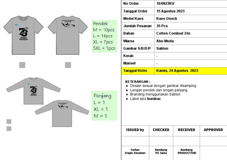 Form Approval Kaos O-Neck Abu Muda, Sablon | PDF