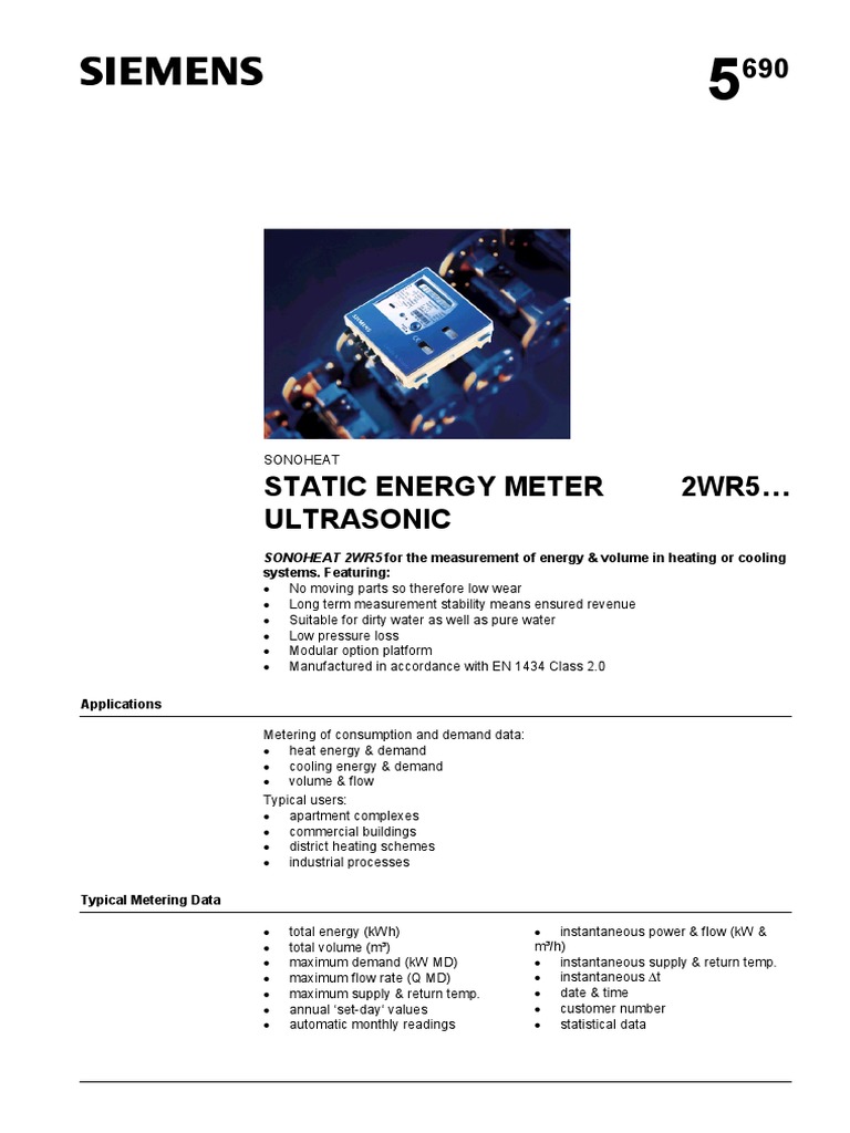 Systems. Featuring:: SONOHEAT 2WR5 For The Measurement of Energy ...