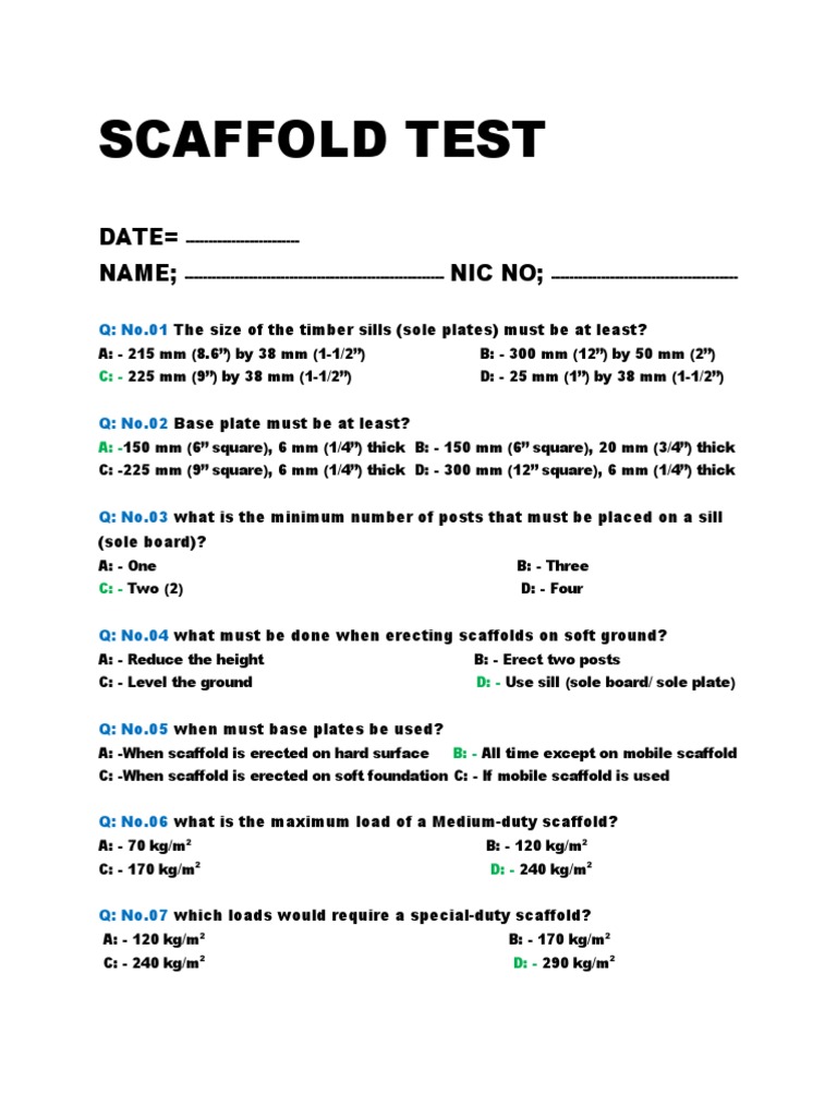 Scaffolding Test Questions and Answers | PDF
