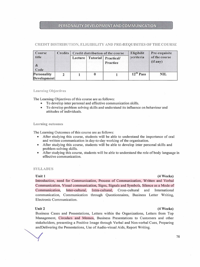 Personality Development and Communication Syllabus | PDF