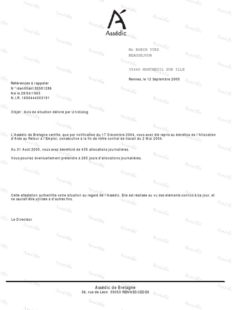 Attestation Assedic | PDF