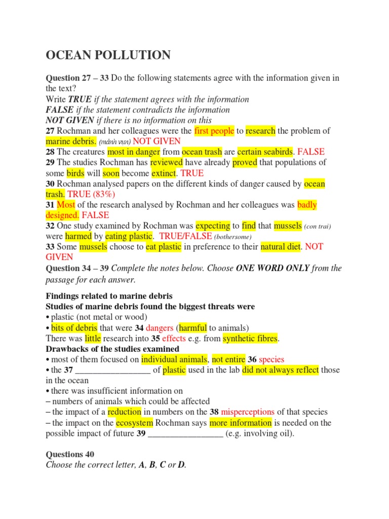 Ocean Pollution: Question 27 - 33 | PDF | Plastic | Debris