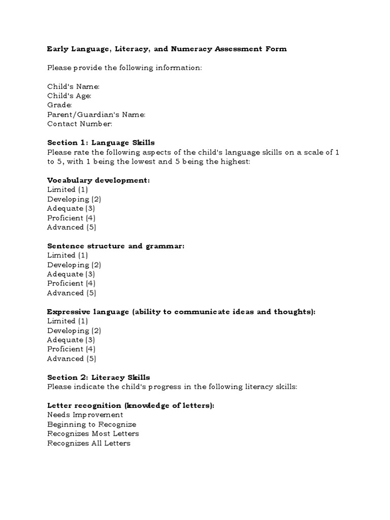 ELLN Assessment Form | PDF