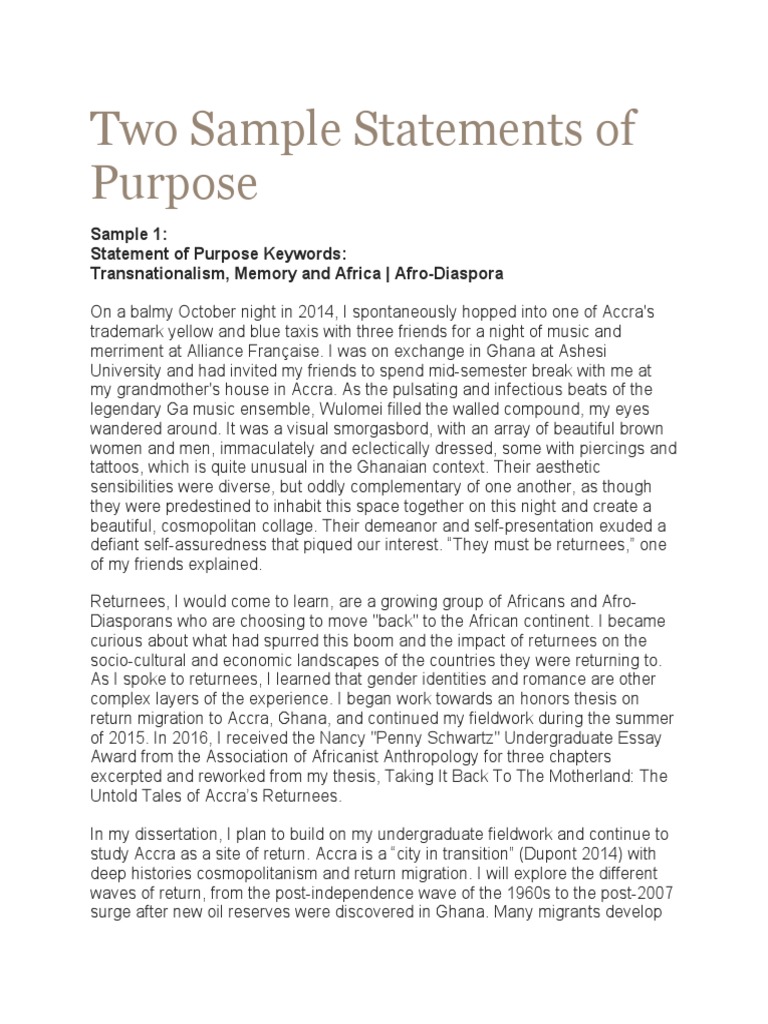 Two Sample Statements of Purpose | PDF