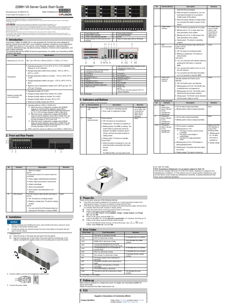FusionServer 2288H V6-16DIMM Server Quick Start Guide 04 | PDF