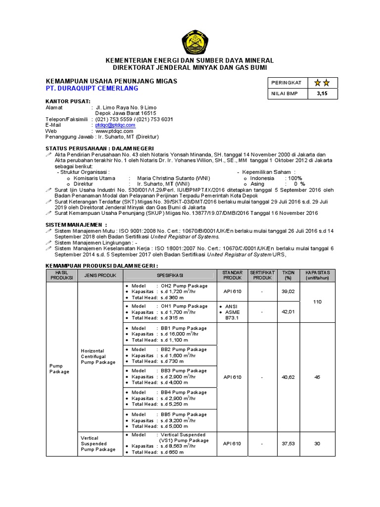Produk dan Sertifikasi Pump Package | PDF
