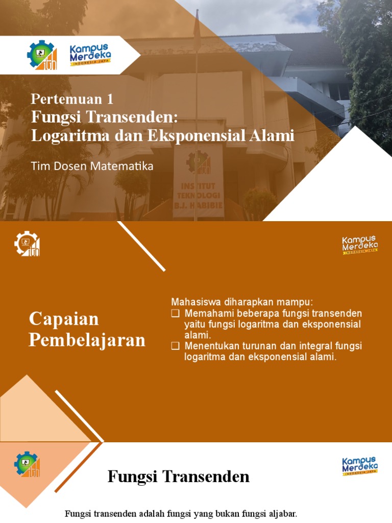 Pertemuan 1 - Fungsi Transenden (Logaritma Dan Eksponensial Alami) | PDF | Metode & Bahan Ajar