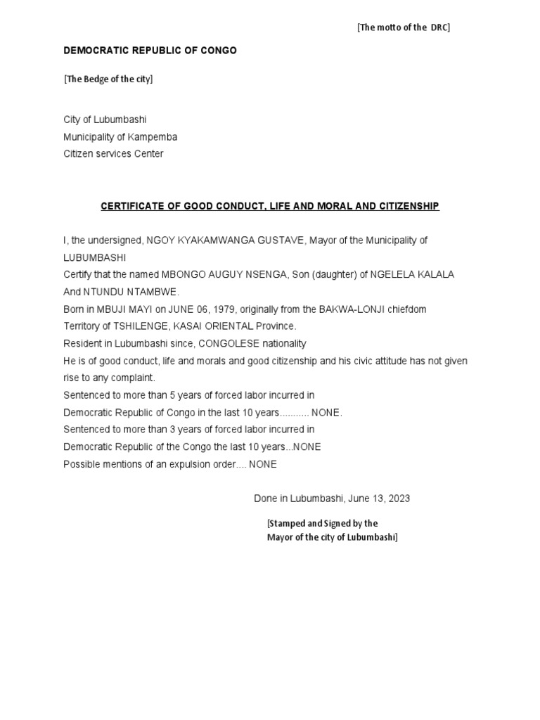 Police Clearance DRC | PDF